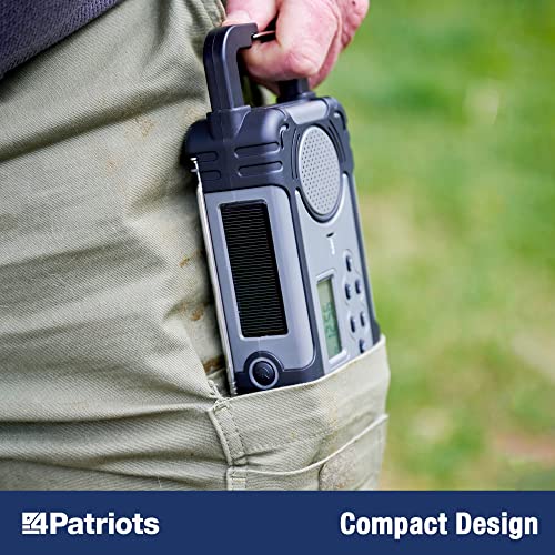 4Patriots Liberty Band Emergency Solar Radio: NOAA Weather Warning Radio, Portable Power Bank, Charger & Flashlight - Solar Powered, Hand Cranked 3.7V/600 mAh Lithium Ion Rechargeable, AM/FM 7-channel