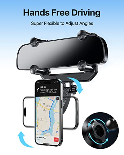 andobil Magnetic Rearview Mirror Phone Holder for Car [Strongest Magnet, Big Rear Mirrors Friendly] 360°Rotatable Magnetic Car Phone Mount, Compatible with iPhone 14 Pro Max, 14 Pro, Plus, 14, 13, 12