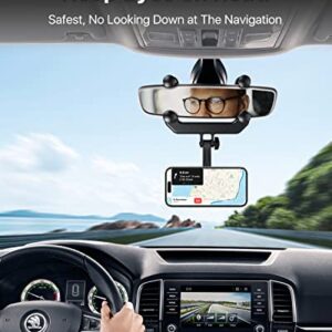 andobil Magnetic Rearview Mirror Phone Holder for Car [Strongest Magnet, Big Rear Mirrors Friendly] 360°Rotatable Magnetic Car Phone Mount, Compatible with iPhone 14 Pro Max, 14 Pro, Plus, 14, 13, 12