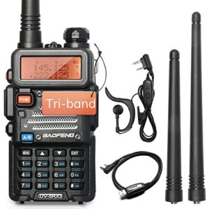 baofeng x radioddity uv-5rx3 tri-band radio vhf, 1.25m, uhf amateur handheld ham two way radio walkie talkie with earpiece and programming cable