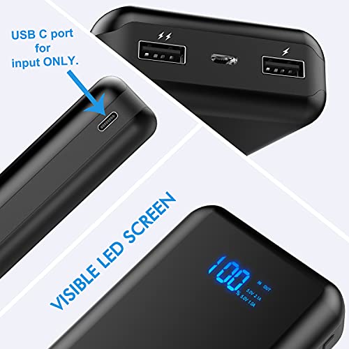 Ceeya Portable Charger 26800mAh Power Bank,Battery Phone Charger with 2 outlets & LED Display,Cell Phone External 5V Battery Pack Compatible with iPhone,Smartphones and More.(USB-C for Input ONLY)