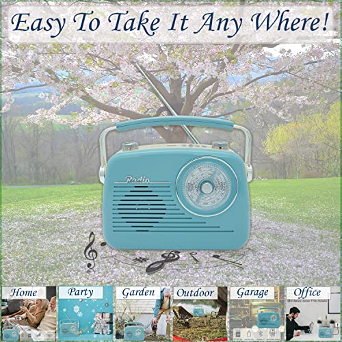 FEZEQIN D216 Shortwave AM FM Radio Old School Receiver BT Speaker MP3 Player with TF Card Jack Flash Drive Input Jack Large Tuning Dial Power Plug or Rechargeable Battery for Family Elder (Blue)