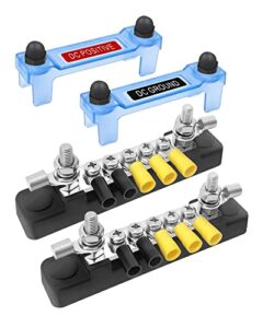 lenkrad bus bar 12v 2 x 10/32” studs and 5 x 8/32” screw terminals, power distribution block with ring terminals 100 amp rating, 12v – 48v positive & negative for automotive car boat solar system