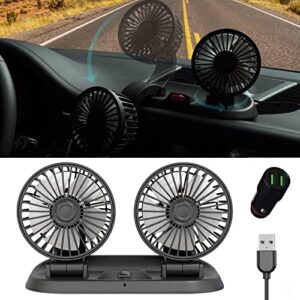 usb cooling car fan plug for 12v truck vehicle 5v home outdoor desktop universal fans 360° rotatable dual fan car cooling fans for car suv rv truck boat home portable fan low noise for summer