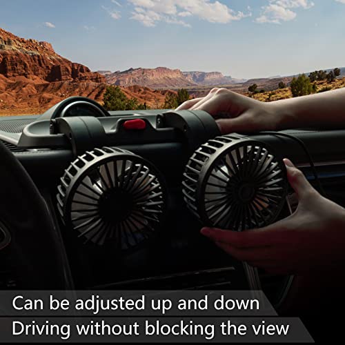 USB Cooling Car Fan Plug for 12V Truck Vehicle 5V Home Outdoor Desktop Universal Fans 360° Rotatable Dual Fan Car Cooling Fans for Car SUV RV Truck Boat Home Portable Fan Low Noise for Summer