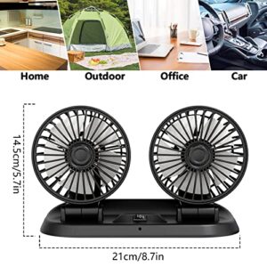 USB Cooling Car Fan Plug for 12V Truck Vehicle 5V Home Outdoor Desktop Universal Fans 360° Rotatable Dual Fan Car Cooling Fans for Car SUV RV Truck Boat Home Portable Fan Low Noise for Summer