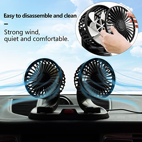 USB Cooling Car Fan Plug for 12V Truck Vehicle 5V Home Outdoor Desktop Universal Fans 360° Rotatable Dual Fan Car Cooling Fans for Car SUV RV Truck Boat Home Portable Fan Low Noise for Summer