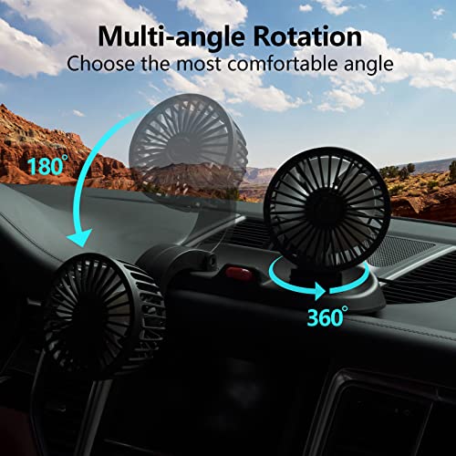 USB Cooling Car Fan Plug for 12V Truck Vehicle 5V Home Outdoor Desktop Universal Fans 360° Rotatable Dual Fan Car Cooling Fans for Car SUV RV Truck Boat Home Portable Fan Low Noise for Summer