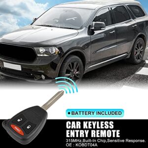 X AUTOHAUX 315MHz KOBDT04A Smart Proximity Replacement Keyless Entry Remote Car Key Fob for Dodge Caliber Dakota Durango Magnum Nitro for Ram 1500 2500 3500 4500 5500 3 Buttons Key