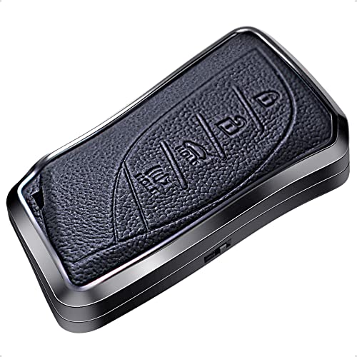 SK CUSTOM Black Leather and Aluminum Frame Smart Key Case Cover Compatible Lexus ES350 ES300h UX200 LS500 LS500H LC500 LC500h 4 Button Keyless Car Remote Accessory