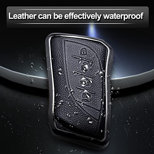 SK CUSTOM Black Leather and Aluminum Frame Smart Key Case Cover Compatible Lexus ES350 ES300h UX200 LS500 LS500H LC500 LC500h 4 Button Keyless Car Remote Accessory