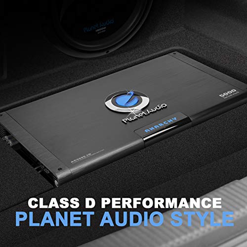 Planet Audio AC5000.1D Anarchy Series Car Amplifier - 5000 High Output, Class D, Monoblock, 1 Ohm Stable, Low Level Inputs, Low Pass Crossover, Mosfet Power Supply