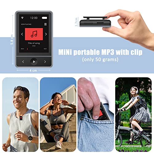 MP3 Player with Bluetooth 5.0, Portable Sport Clip Walkman 32GB MP3 Player with FM Radio Stopwatch Pedometer Voice Recorder for Sport Running Ultralight Wearable Small Music Player