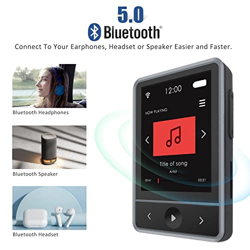 MP3 Player with Bluetooth 5.0, Portable Sport Clip Walkman 32GB MP3 Player with FM Radio Stopwatch Pedometer Voice Recorder for Sport Running Ultralight Wearable Small Music Player