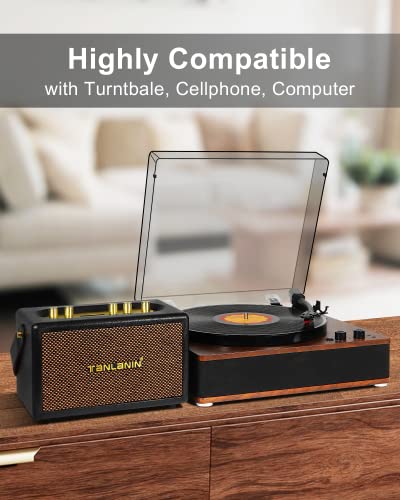 TANLANIN Vintage Bluetooth Speakers Rechargeable Portable Wireless Retro Style Leather Speakers 8H Long Playtime Bluetooth 5.0 Heavy Bass Music Player, TWS/USB/TF Slot/Remote Control/UHF Wireless Mic