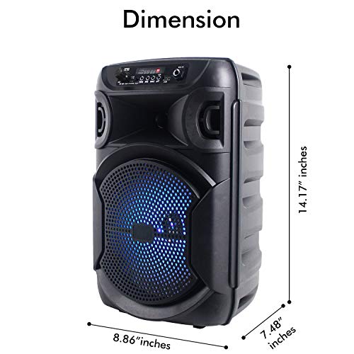 Portable 8 Inch Portable 800 watts Bluetooth Speaker with Woofer & Tweeter, Festival PA LED Speaker with Bluetooth/USB Card Inputs, True Wireless Stereo, 30 Feet Bluetooth Range