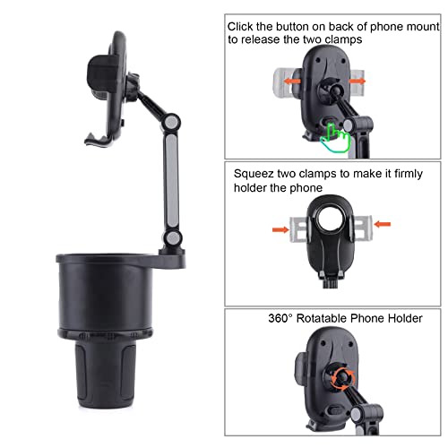 Toprema Car Cup Holder Phone Mount Multifunctional Car Cup Holder Expander Adjustable Base with 360° Rotatable Cell Phone Holder for Car