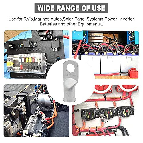 TKDMR 10pcs 1/0 Awg-3/8" Ring Marine Grade Copper Wire Lugs,with 3:1 Heat Shrink Tubing,UL Battery Cable Ends,Heavy Duty Cable Lugs,Tinned Copper Eyelets,Tubular Ring Terminals