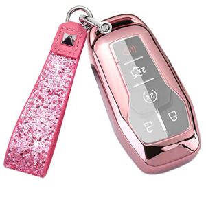 royalfox(tm) 4 5 buttons tpu keyless entry remote key fob case cover for ford mustang f150 f450 explorer taurus fusion edge lincoln mkz mkc mkx key strap (rose gold)