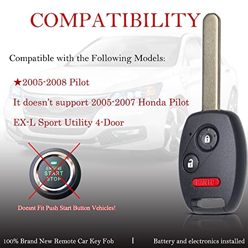 Key Fob Remote Replacement Fits for Honda Pilot 2005 2006 2007 2008 CWTWB1U545 Keyless Entry Remote Control 35111-S9V-325(Pack of 2)