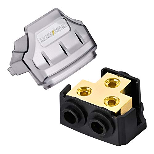 LEIGESAUDIO 0/2/4 Gauge in 0/2/4 Gauge Out Copper Power Distribution Block for Car Audio Splitter(1 in 2 Out)