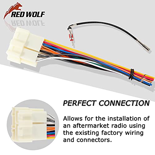 RED WOLF Radio Wiring Harness with Antenna Adapter Plug for 1989-2002 Chevy GMC Buick Cadillac Aftermarket Stereo Install Connector Kit