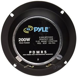 Pyle 5 Inch Woofer Driver - Upgraded 200 Watt Peak High Performance Mid-Bass Mid-Range Car Speaker 450Hz - 7kHz Frequency Response 15 Oz Magnet Structure 8 Ohm w/ 92dB and Paper Coating Cone - PDMR5 Black