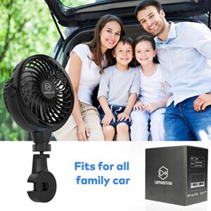 LEMOISTAR Battery Operated USB Car Fan,Electric Cooling Fan with 4 Speed,360 Degree Rotatable Backseat Car Fan,5V Cooling Air Small Personal Fan for Car,Rear Seat Passenger Dog etc(Hook)