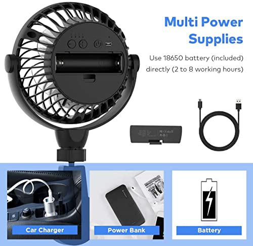 LEMOISTAR Battery Operated USB Car Fan,Electric Cooling Fan with 4 Speed,360 Degree Rotatable Backseat Car Fan,5V Cooling Air Small Personal Fan for Car,Rear Seat Passenger Dog etc(Hook)