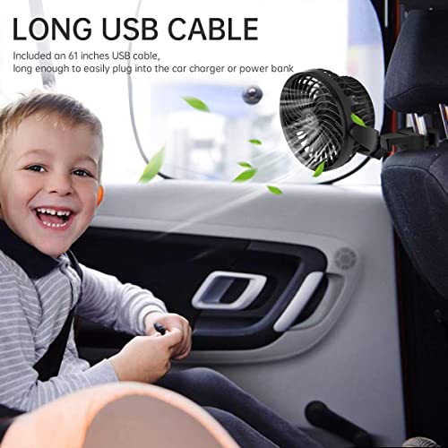 LEMOISTAR Battery Operated USB Car Fan,Electric Cooling Fan with 4 Speed,360 Degree Rotatable Backseat Car Fan,5V Cooling Air Small Personal Fan for Car,Rear Seat Passenger Dog etc(Hook)