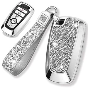 royalfox(tm) 3 4 5 buttons 3d bling keyless entry remote smart key fob case cover for 2017 2018 2019 2020 2021 2022 ford mustang explorer edge fusion f150 f250 f350 f450 f550 (silver)