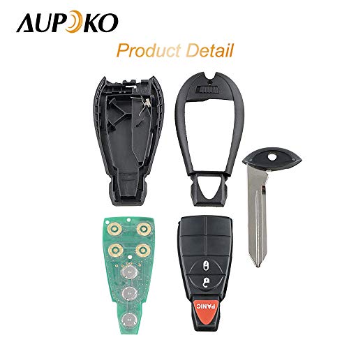 Aupoko GQ4-53T Keyless Entry Remote Key Fob, 3 Buttons Smart Key 56046953,56046953AE, 56046953AC,56046953AG, Compatible with Dodge Ram 1500 2500 3500 - 2 PC