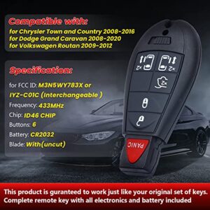 2× Key Fob Replacement Keyless Smart Remote Car Key Fob M3N5WY783X IYZ-C01C Fits for Chrysler Town and Country for Dodge Grand Caravan 2008 2009 2010 2011 2012 2013 2014 2015 2016 2017 2018 2019 2020