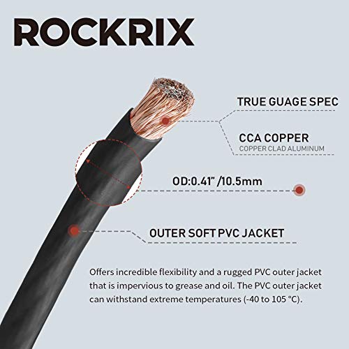 ROCKRIX 4 Gauge Black 25ft Amplifier Amp Power/Ground Wire Soft Touch Cable