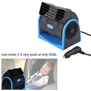 Qiilu Car 12V Electric Fan, Auto Mini Air Circulator with Adjustable Air Vent Speed Silent Air Cooler with Cigarette Lighter Plug