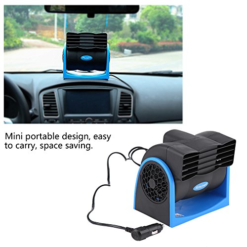 Qiilu Car 12V Electric Fan, Auto Mini Air Circulator with Adjustable Air Vent Speed Silent Air Cooler with Cigarette Lighter Plug