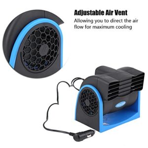 Qiilu Car 12V Electric Fan, Auto Mini Air Circulator with Adjustable Air Vent Speed Silent Air Cooler with Cigarette Lighter Plug