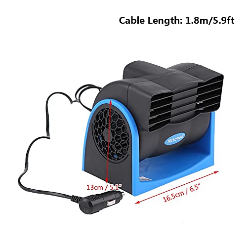 Qiilu Car 12V Electric Fan, Auto Mini Air Circulator with Adjustable Air Vent Speed Silent Air Cooler with Cigarette Lighter Plug