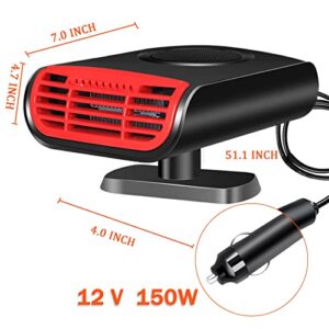 【2022 NEW】Portable Car Heater,2 in 1 Auto Car Heater, Fast Heating Defrost Defogger Cooling Car 12V Lighter Heater 60 Second Plug in Car Cig Lighter Demister, Car Fan Windshield Defroster