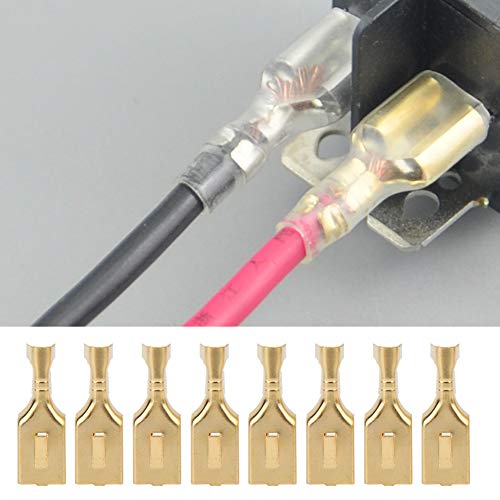 100 PCs Quick SpliceWire Terminal Brass Quick Connectors 7.8mm Quick Splice Blade Terminals Connectors with Insulating Sleeve Assortment Kit for Car Audio Speaker