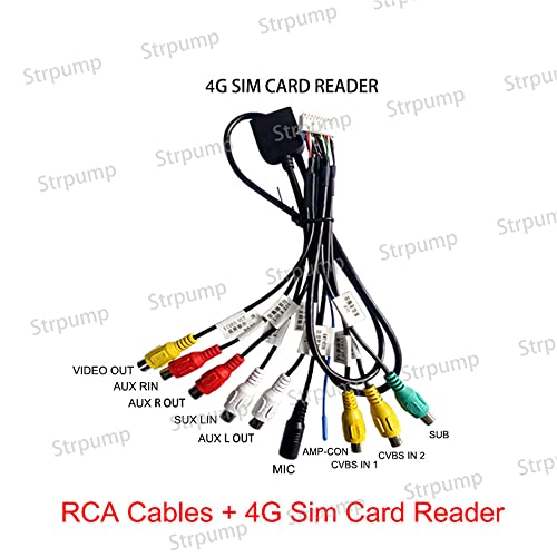 Strpump Universal Car Stereo Radio Accessories Set RCA with 4G Sim Card Slot USB Cables CAM in Adapter Mic Cable Wire Adapter Audio Video GPS 4G Antenna for Aftermarket Android Radio with 16Pin