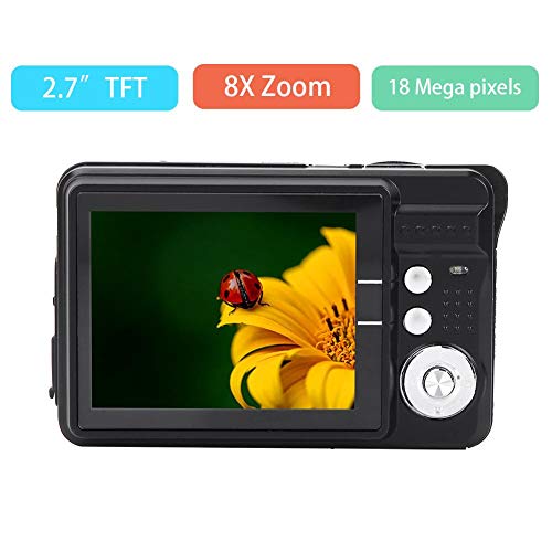 Digital Camera COMS Sensor 18MP, HD Digital Video Camera Auto Focus Camera with 8X Zoom, 2.7 Inch Screen, USB 2.0 Port, Builtin Speaker, Battery Operated, for Senior Kids(Black)