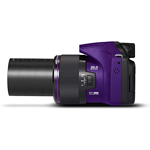 Minolta MN67Z-BK 20MP / 1080p HD Bridge Digital Camera with 67x Optical Zoom Bundle with Lexar Professional 633x 64GB UHS-1 Class 10 SDXC Memory Card and Deco Gear Camera Bag for DSLR (Purple)