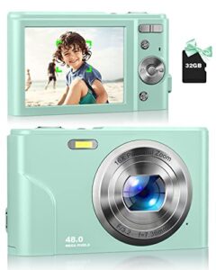 digital camera, zostuic autofocus 48mp kids camera with 32 gb card vlogging camera with 16x zoom, compact portable mini cameras for 4-15 year old kids children teen student girls boys(green)