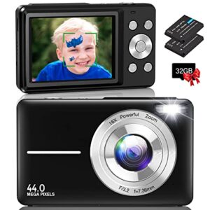 digital camera, auto focus kids camera,hooruan 1080p & 44mp vlogging digital camera with 32gb card, 16x digital zoom compact point and shoot camera, portable mini kids camera for teens students