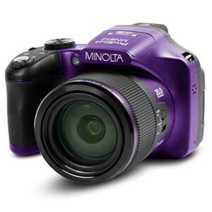 Minolta MN67Z 20MP Full HD Wi-Fi Bridge Camera with 67x Optical Zoom, Purple - Bundle with Shoulder Bag, 32GB SDHC Memory Card, Cleaning Kit, Card Reader