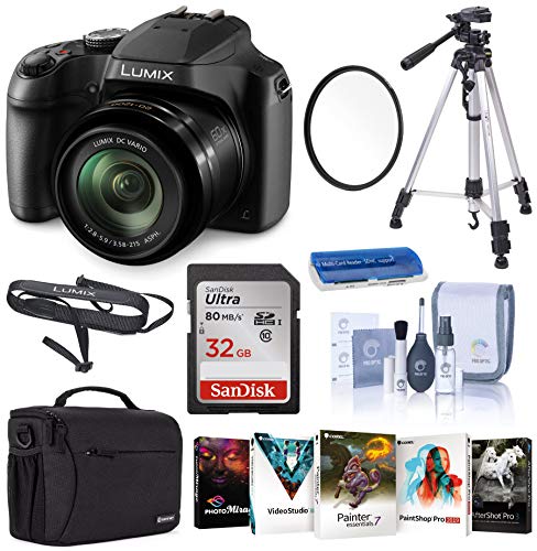 Panasonic Lumix DC-FZ80 4K Digital Camera, 18.1 Megapixel, 60x Zoom 20-1200mm Lens Starter Bundle with Case, Tripod, UV Filter, 32GB SD Card and Accessories