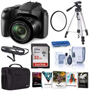 panasonic lumix dc-fz80 4k digital camera, 18.1 megapixel, 60x zoom 20-1200mm lens starter bundle with case, tripod, uv filter, 32gb sd card and accessories