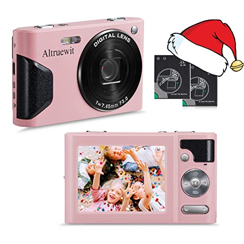 48MP Mini Kids Digital Camera for Girls,Teens,Beginners 4K 16X Zoom Compact Digital Video Camera Small Children's Camera for Photo Camera with Macro-Altruewit (Pink)