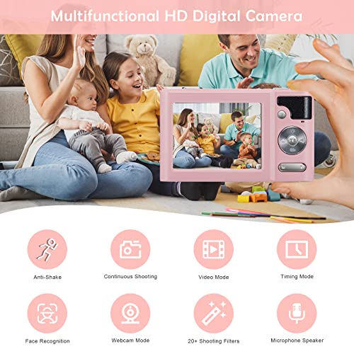 48MP Mini Kids Digital Camera for Girls,Teens,Beginners 4K 16X Zoom Compact Digital Video Camera Small Children's Camera for Photo Camera with Macro-Altruewit (Pink)